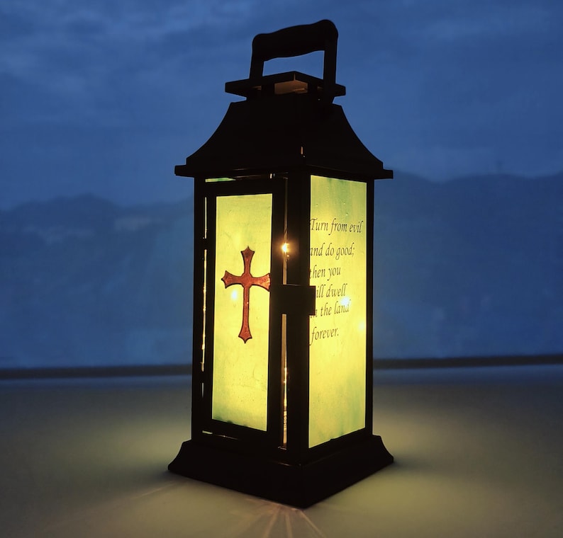 Handcrafted Stained Glass Cross Religious Lantern - Elegant and Unique ...