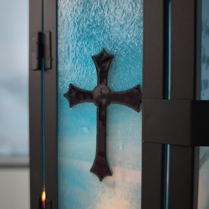 Handcrafted Stained Glass Cross Religious Lantern - Elegant and Unique ...