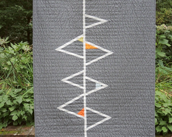 Modern Geometric Quilt - Grey Triangles II - Etsy