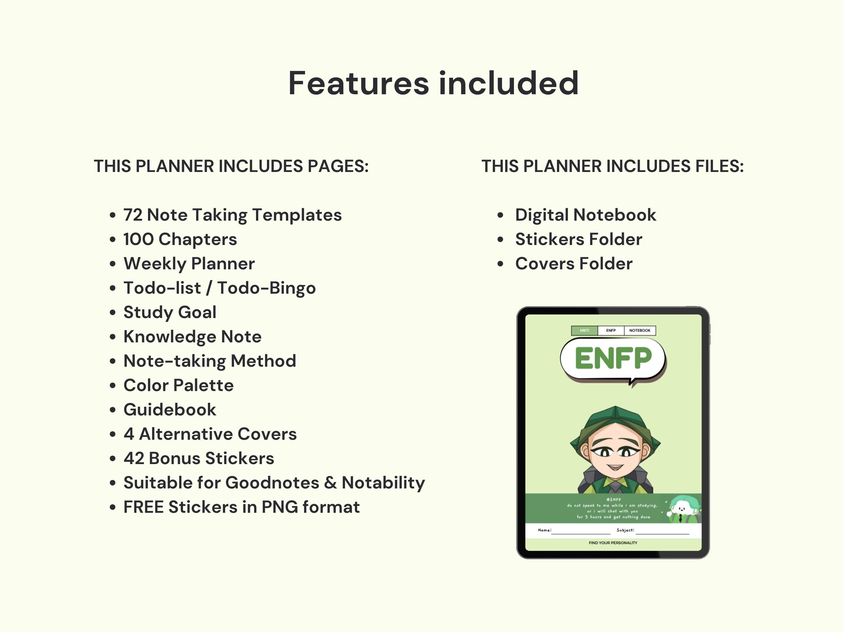 MBTI ENFP Multi Functional Digital Planner Notebook, Work Study Tracker ...