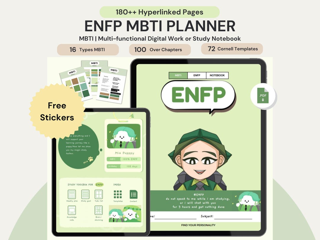 MBTI ENFP Multi Functional Digital Planner Notebook, Work Study Tracker ...