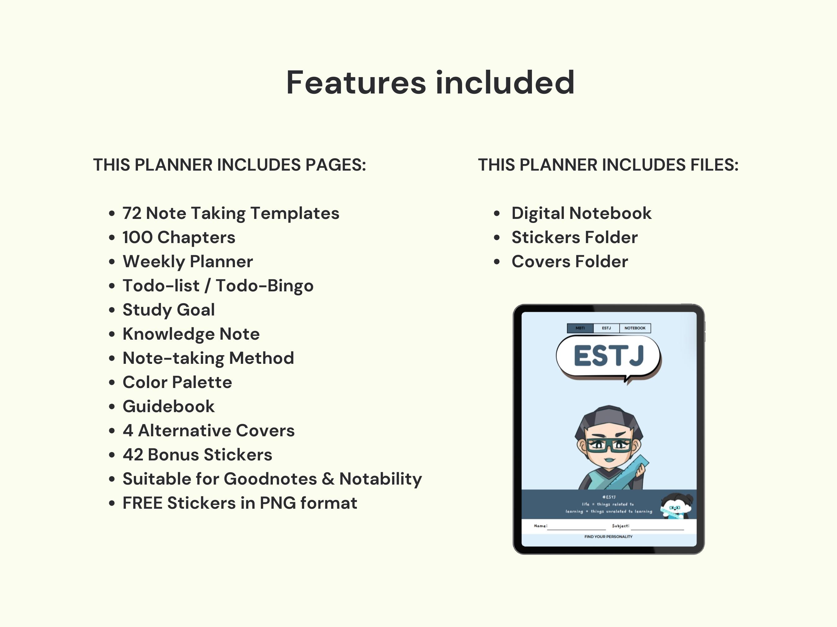 MBTI ESTJ Multi Functional Digital Planner Notebook, Work Study Tracker ...