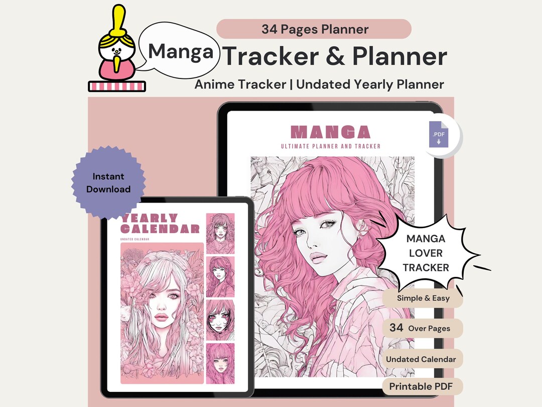 Planner and Tracker Journal Organizer Manga Tracker, Japanese Cartoon ...