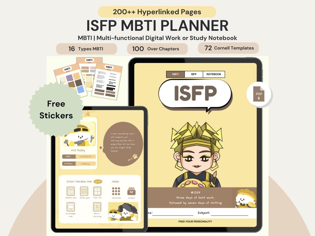MBTI ISFP Multi Functional Digital Planner Notebook, Work Study Tracker ...