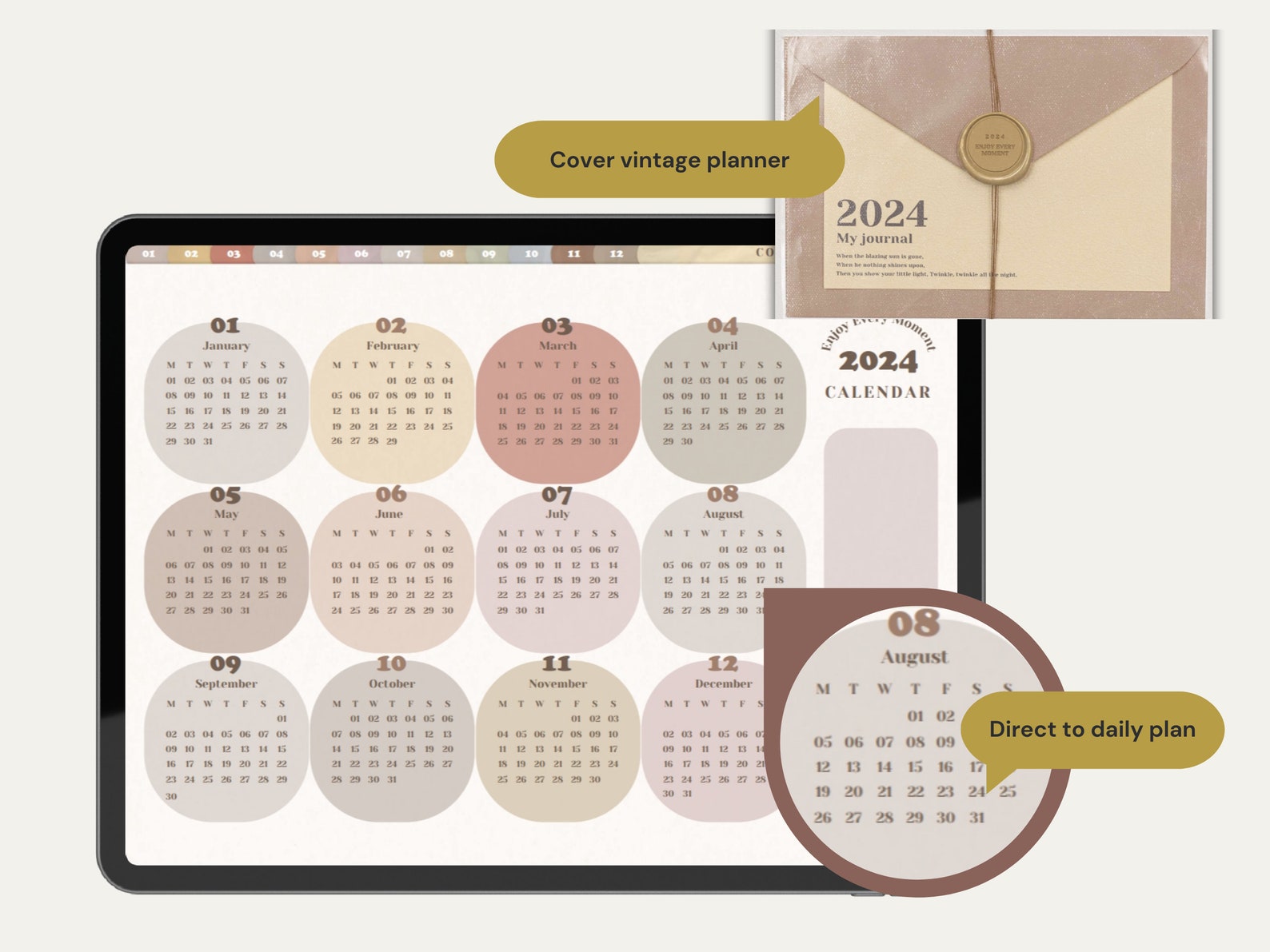 Vintage Series Digital Planner Journal Planner 2024 Yearly Monthly ...