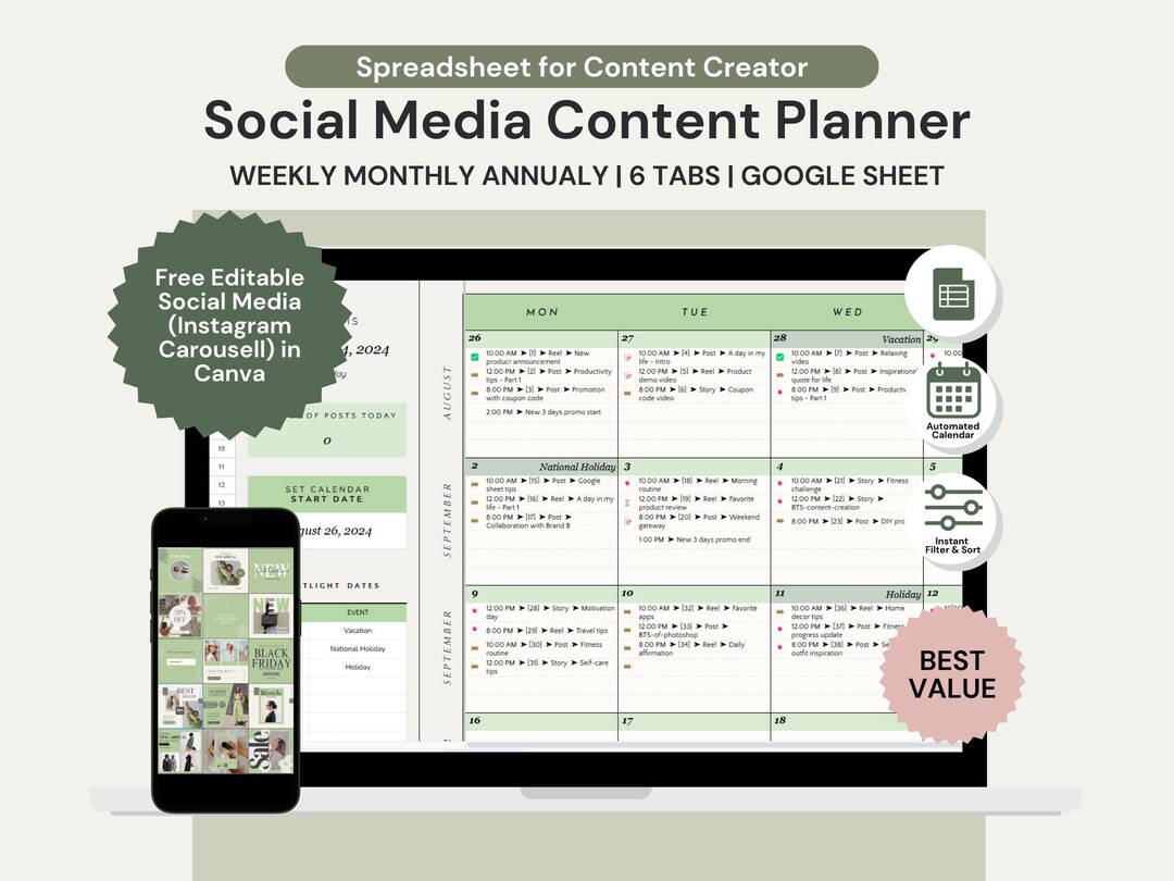 Content Planner | Social Media Content Planner Template | All in on ...