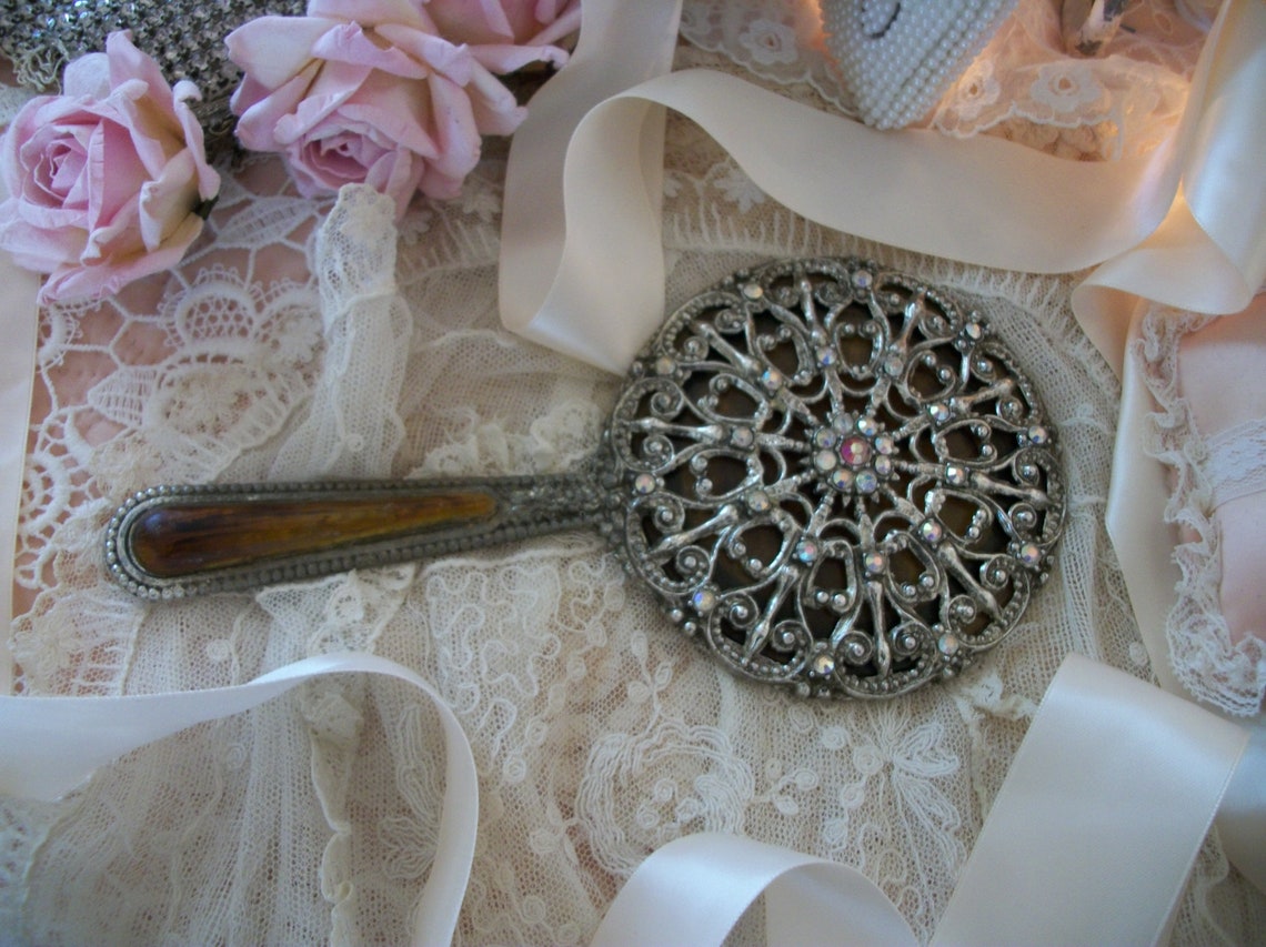 Ornate vintage hand mirror frame lacy gold filigree AB | Etsy