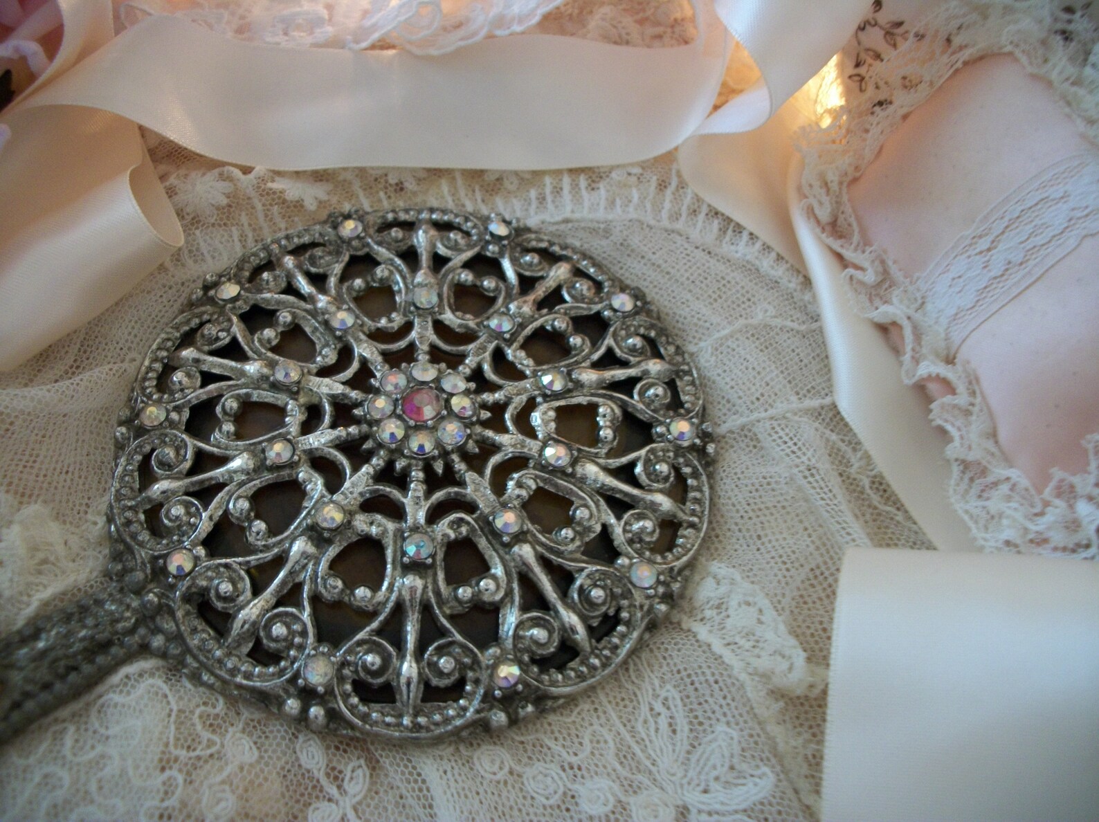Ornate vintage hand mirror frame lacy gold filigree AB | Etsy