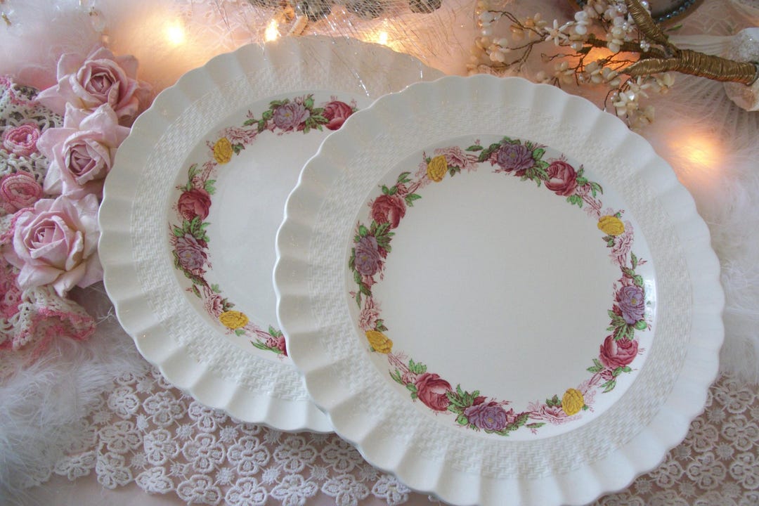 2 Vintage 1937 Spode Copeland Rose Briar Dinnerplates, England ...