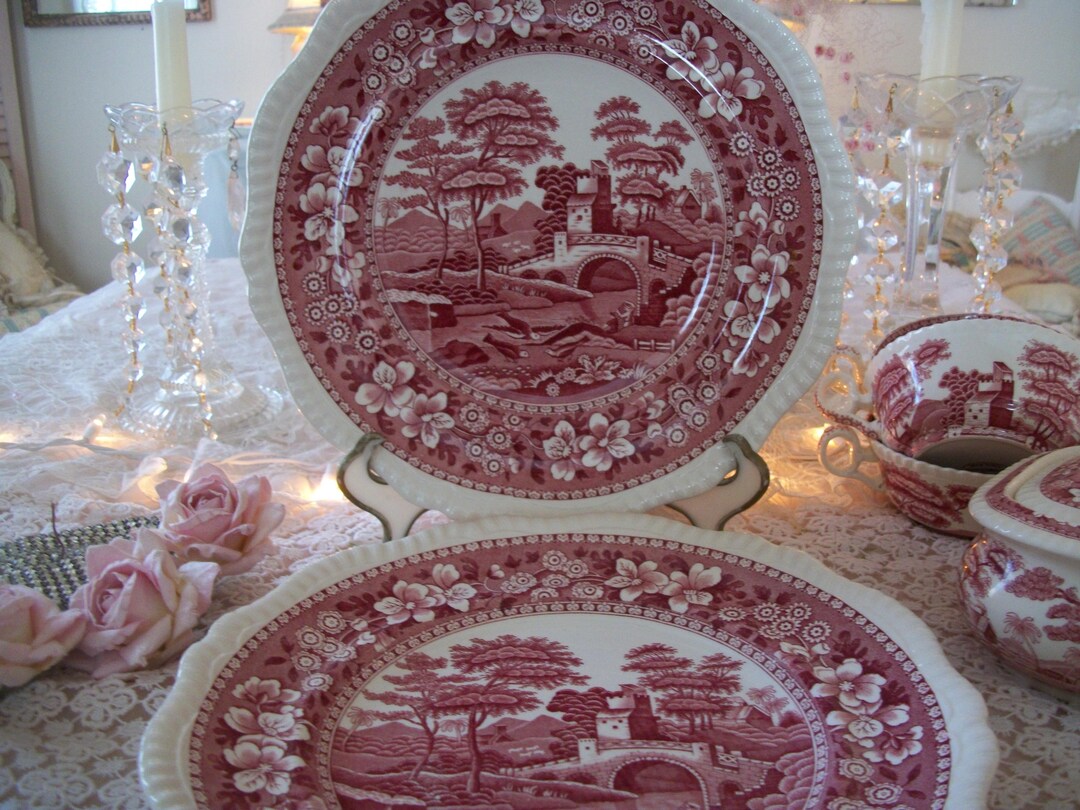 2 Vintage Copeland Spode 'tower' Pattern Pink Transferware Dinner ...