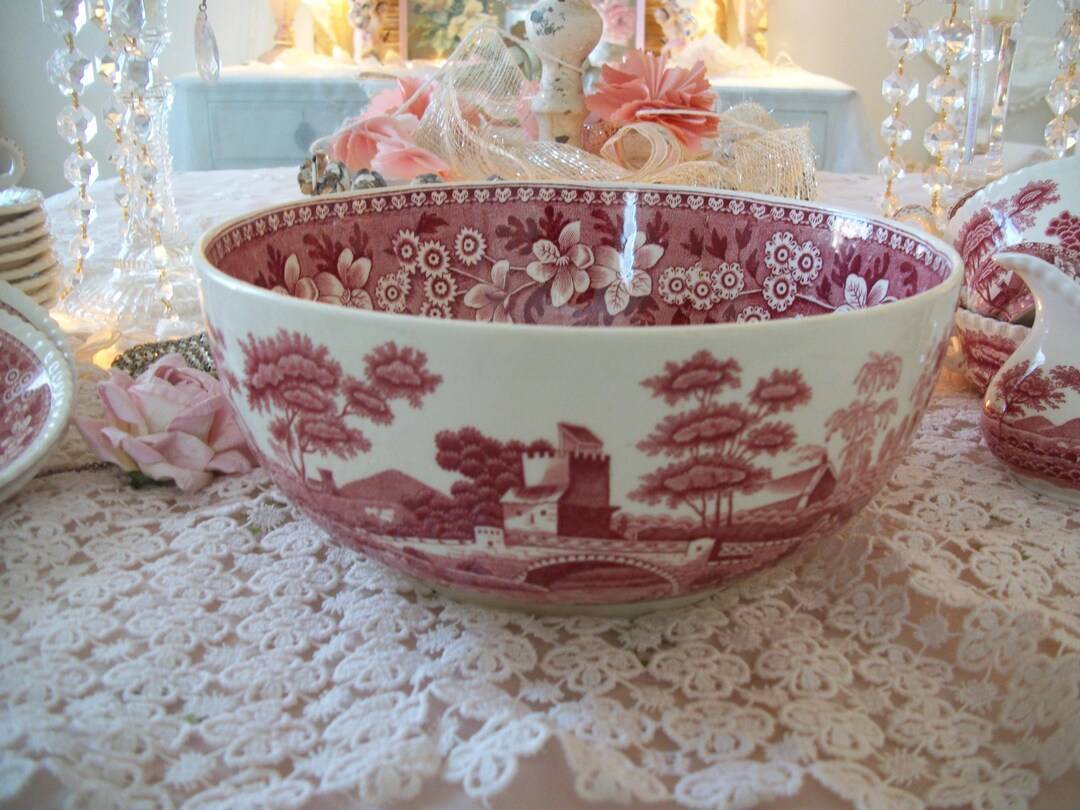 Vintage Copeland Spode 'tower' Pattern Red / Pink Transferware Large ...