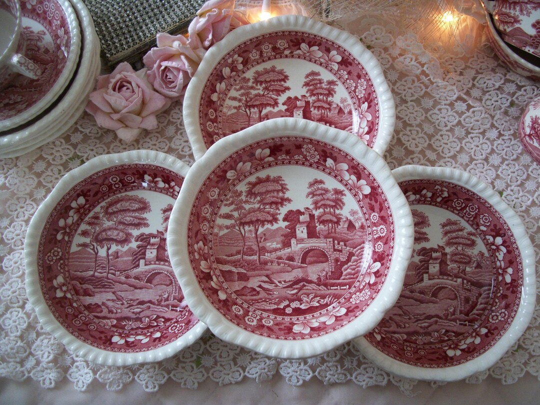 4 HTF Vintage Copeland Spode 'tower' Pattern Pink Transferware Cereal ...