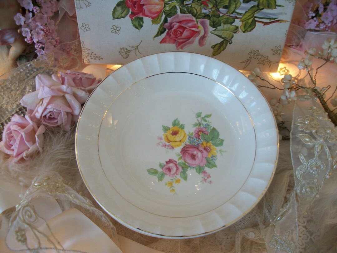 4 Vintage Coupe Soup Bowls, Shabby Pink Roses, Cronin Usa, Charming ...