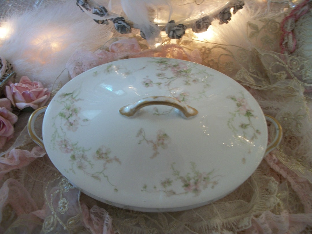 Antique Haviland Limoges Footed Oval Covered Vegetable Dish, Pale Pink ...