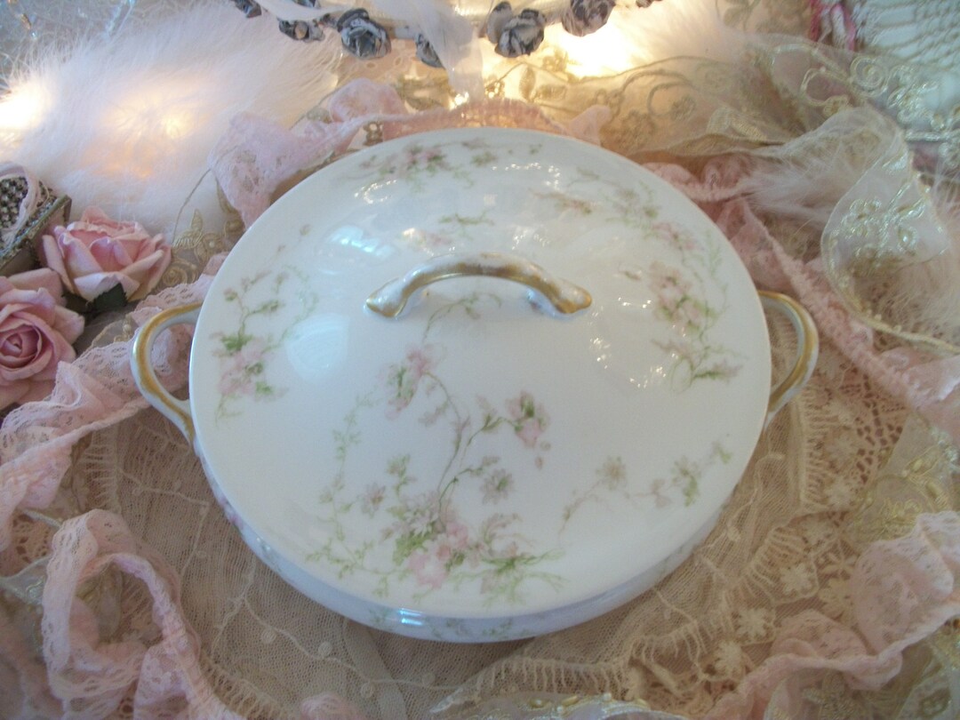 Antique Haviland Limoges Footed Round Covered Vegetable Dish, Pale Pink ...