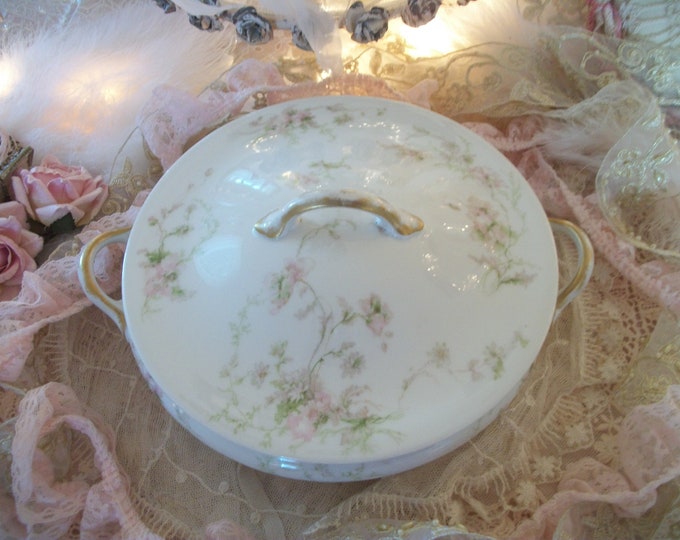 Antique Haviland Limoges Footed Round Covered Vegetable Dish, Pale Pink ...