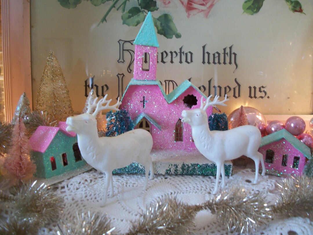 2 Old Celluloid Reindeer, 1950s Classic Vintage Decorations, Vintage ...
