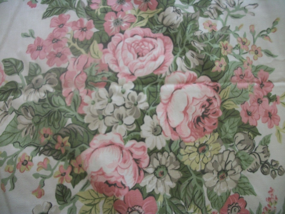 Vintage Pink Roses Chintz Curtain Panel, Fabric Supply, 6ft by 6 Ft ...