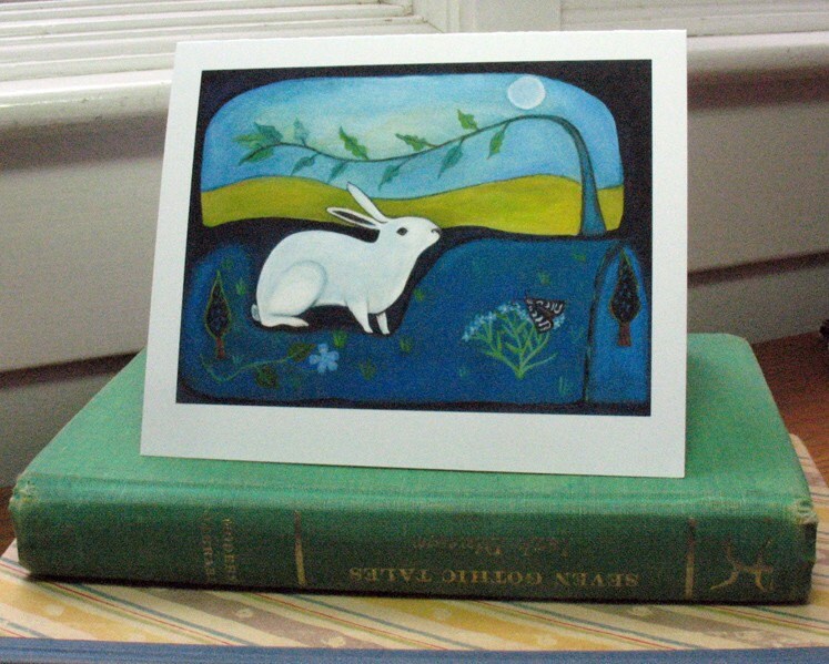Greeting Card Rabbit in Moonlight Woods Folk Art Wholesale | Etsy