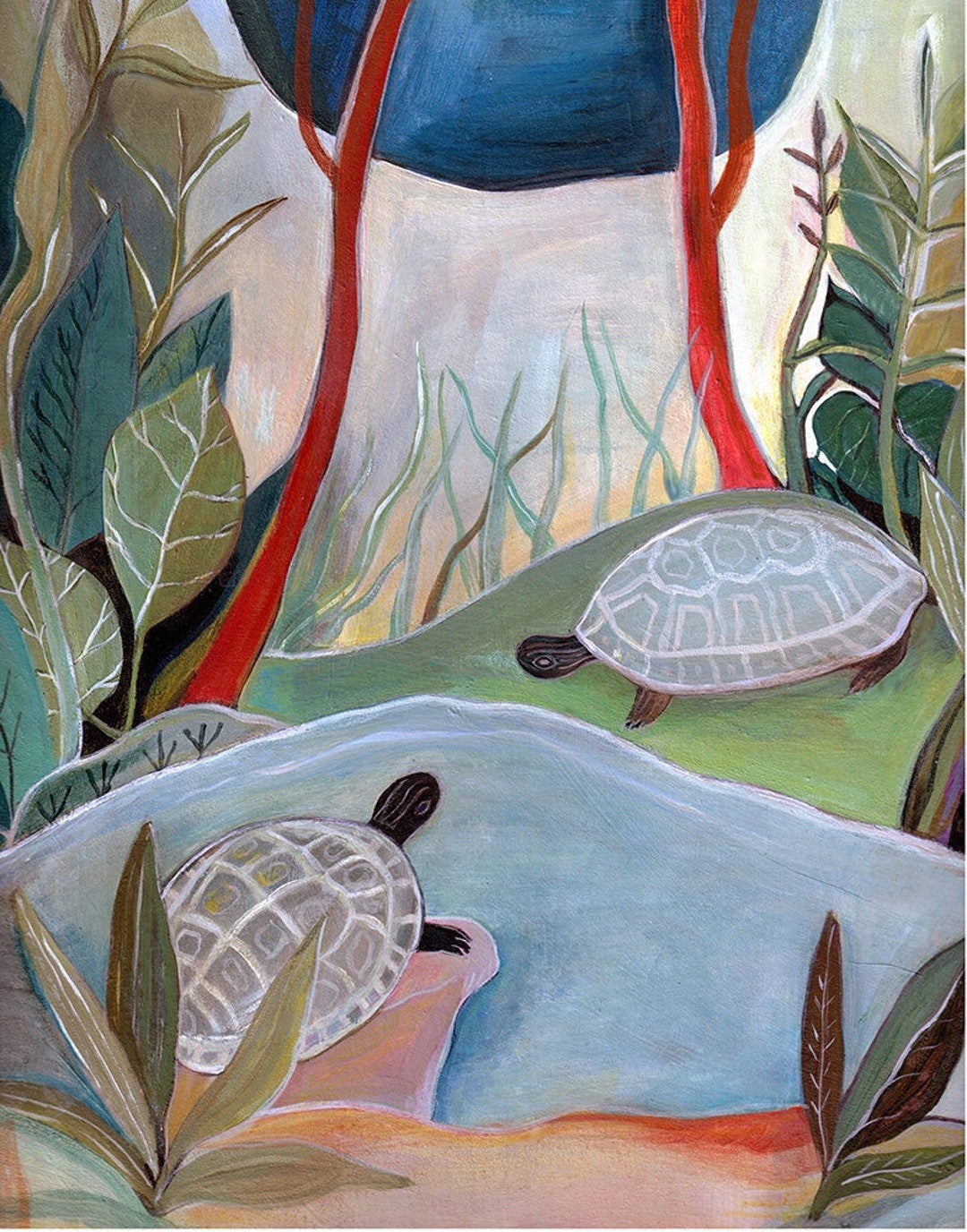 Art Print, Turtle Island, Turtles, Nature, Folk Art, Nature Art, Pond ...