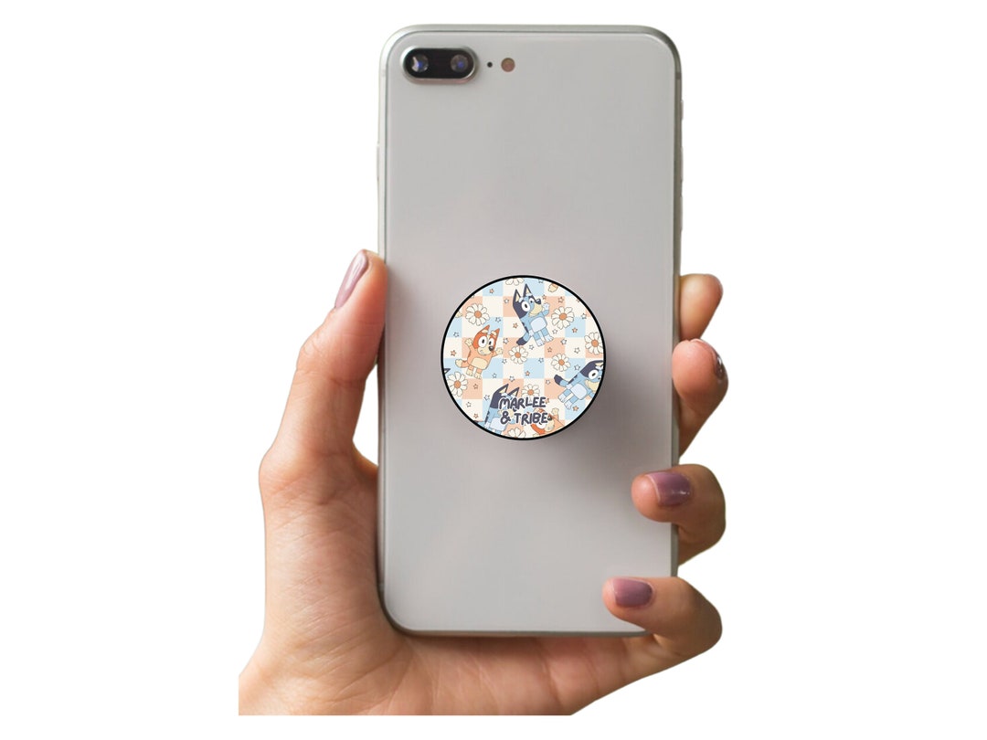 Bluey Blue Heeler Dog Checkered Phone Grip, Custom Pop Socket ...