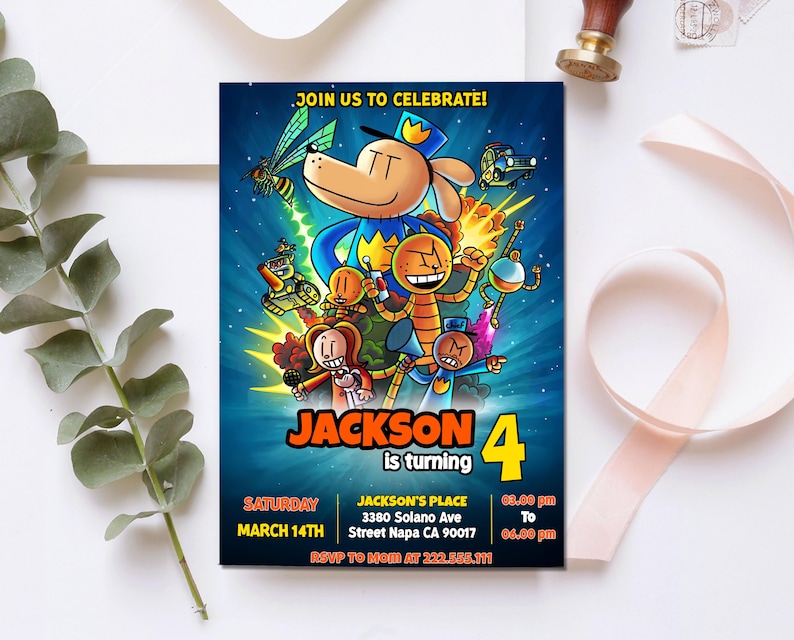 Editable Dog Man Birthday Invitation Template | Dogman Kids Birthday ...