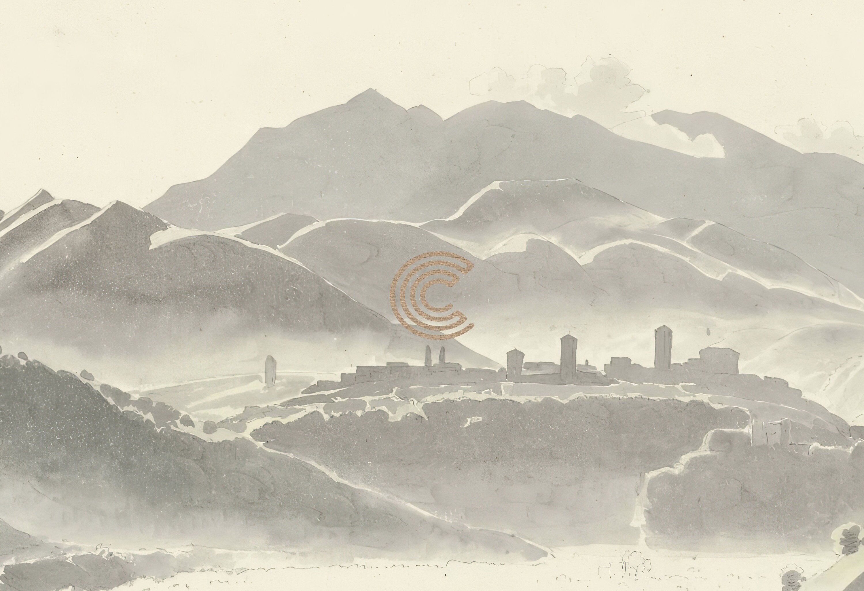 Vintage Cittaducale Painting PRINTABLE Art Soft Muted Mountain Landscape Art Print DIGITAL ...