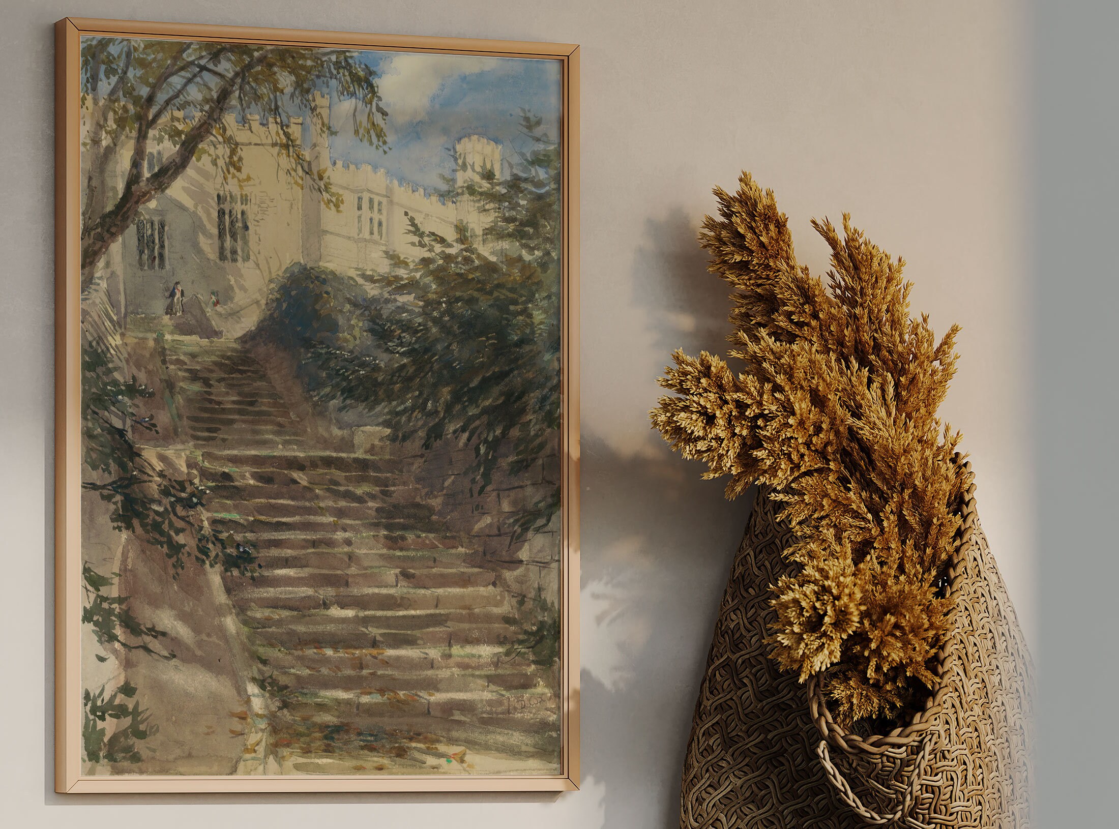 Garden Stairs Drawing PRINTABLE Art | Vintage Rustic Stairs Art Print ...