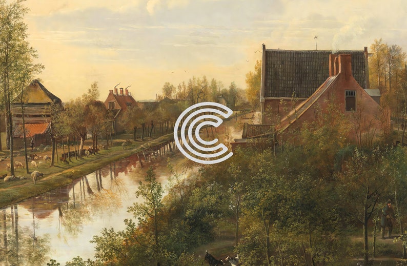 Country Canal Painting PRINTABLE Art | Rustic Landscape Vintage Floral ...