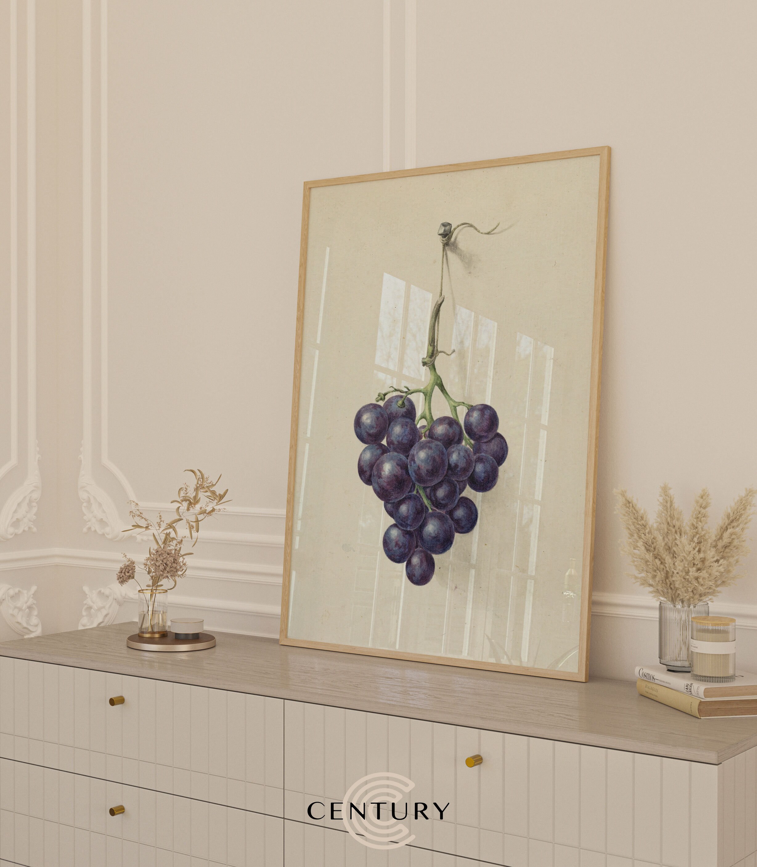 Vintage Blue Grapes Drawing PRINTABLE Art | Rustic Vintage Fruit Wall ...