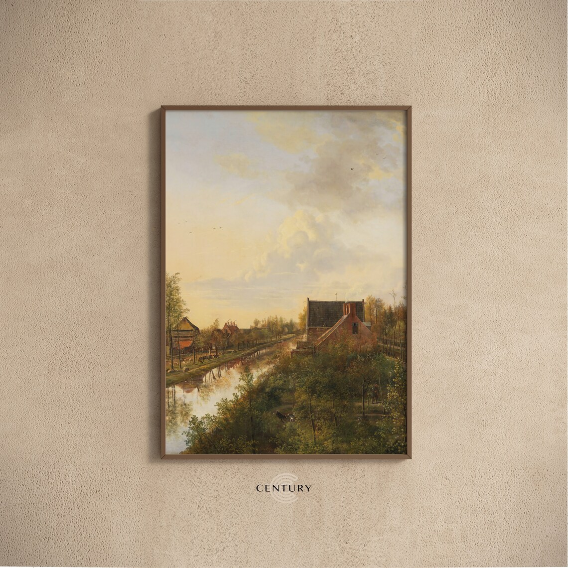 Country Canal Painting PRINTABLE Art | Rustic Landscape Vintage Floral ...