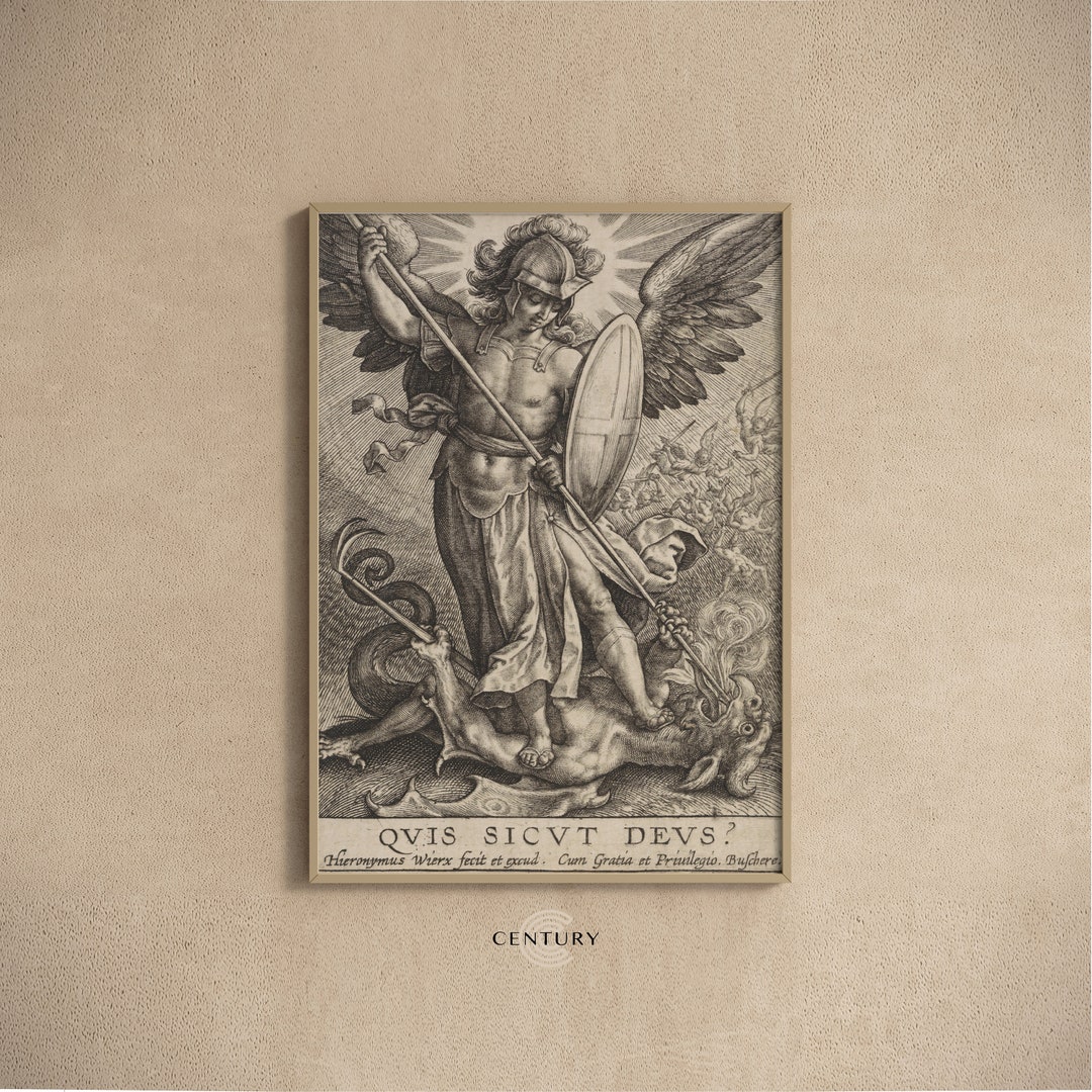 Archangel Michael Dragon Sketch PRINTABLE Art | Vintage Archangel ...