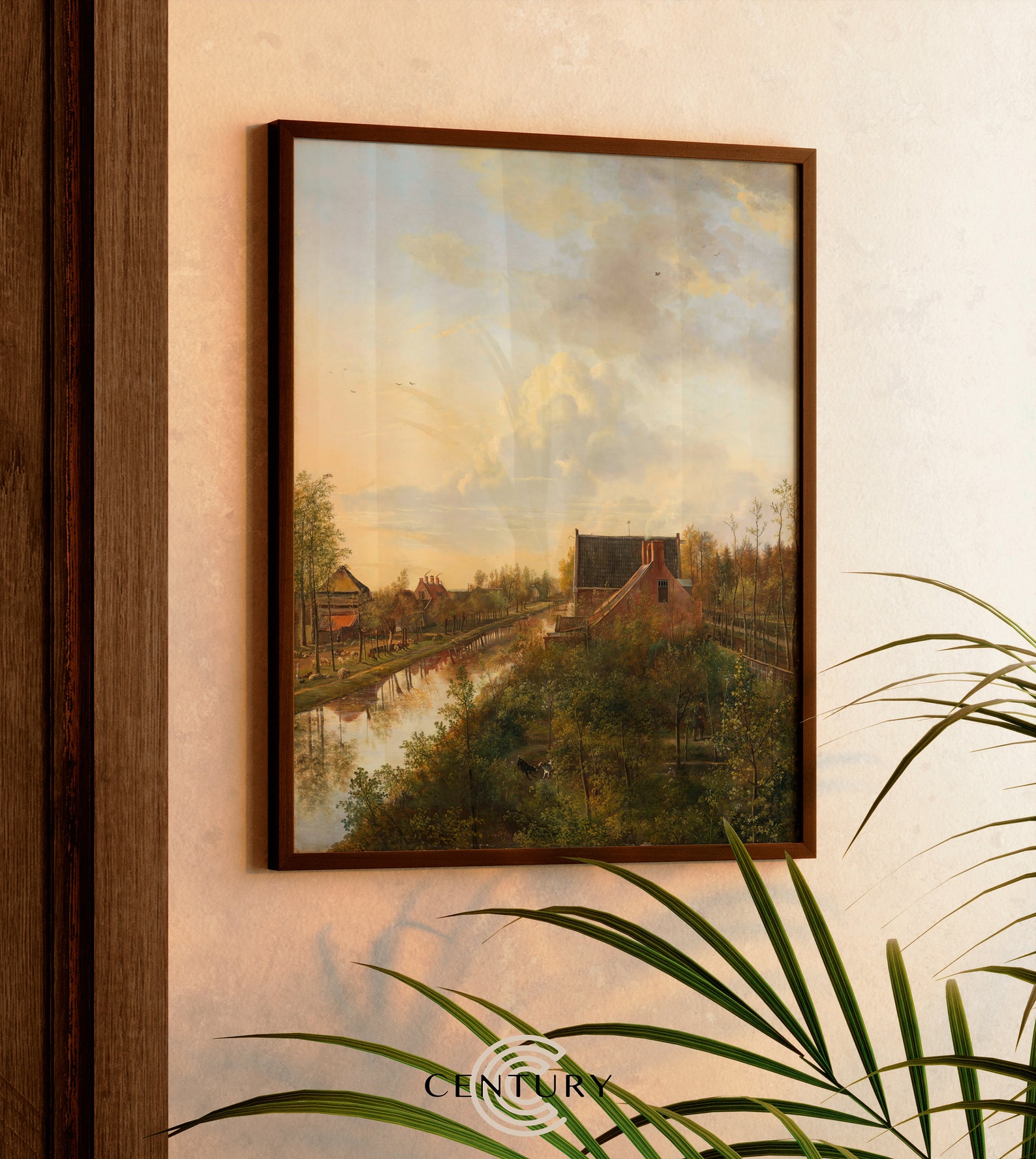 Country Canal Painting PRINTABLE Art | Rustic Landscape Vintage Floral ...