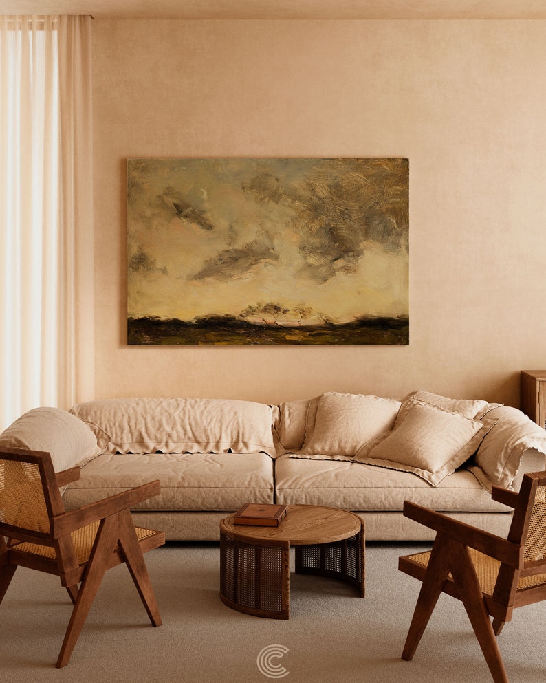 Rustic Evening Sun Painting PRINTABLE Art | Vintage Country Landscape ...
