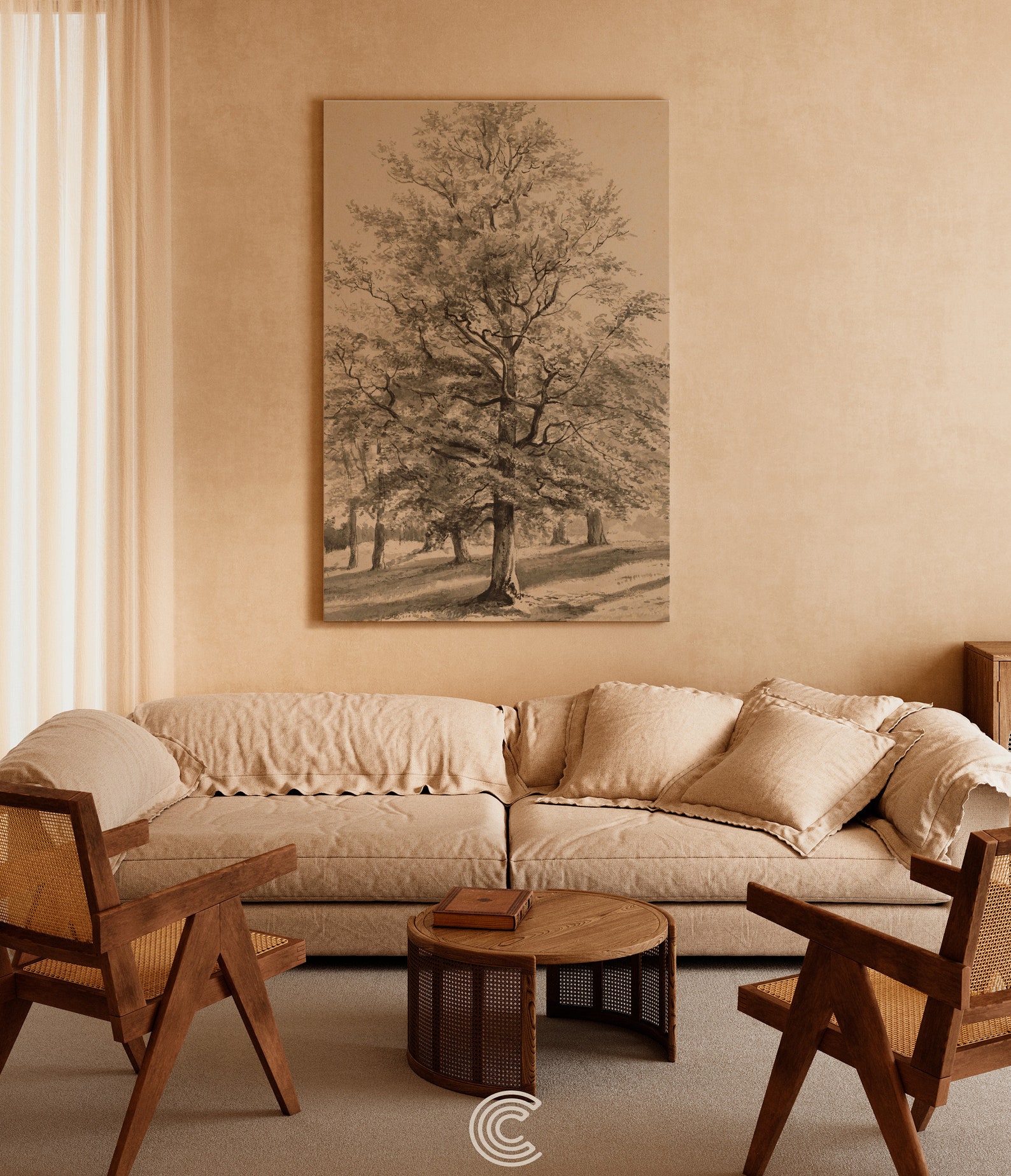 Vintage Tree Illustration PRINTABLE Art | Antique Tree Landscape Sketch ...