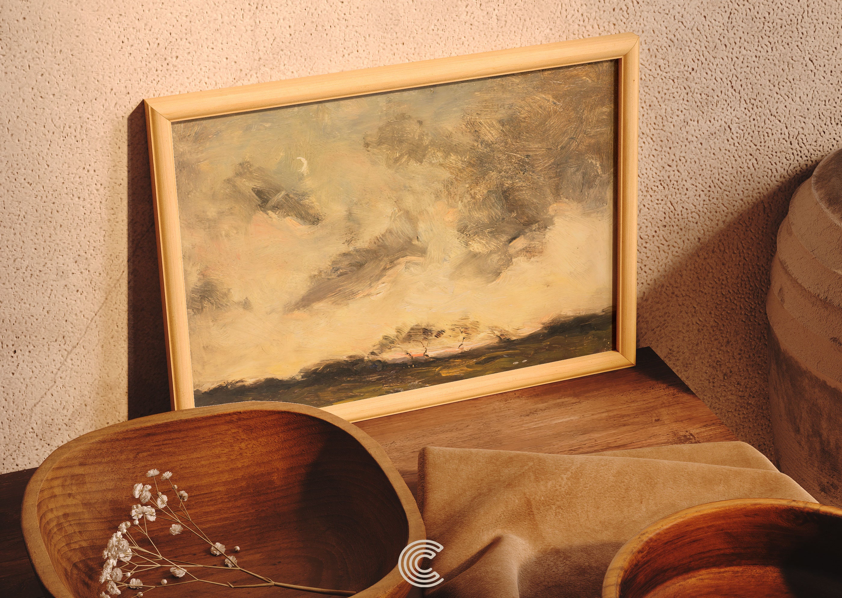 Rustic Evening Sun Painting PRINTABLE Art | Vintage Country Landscape ...