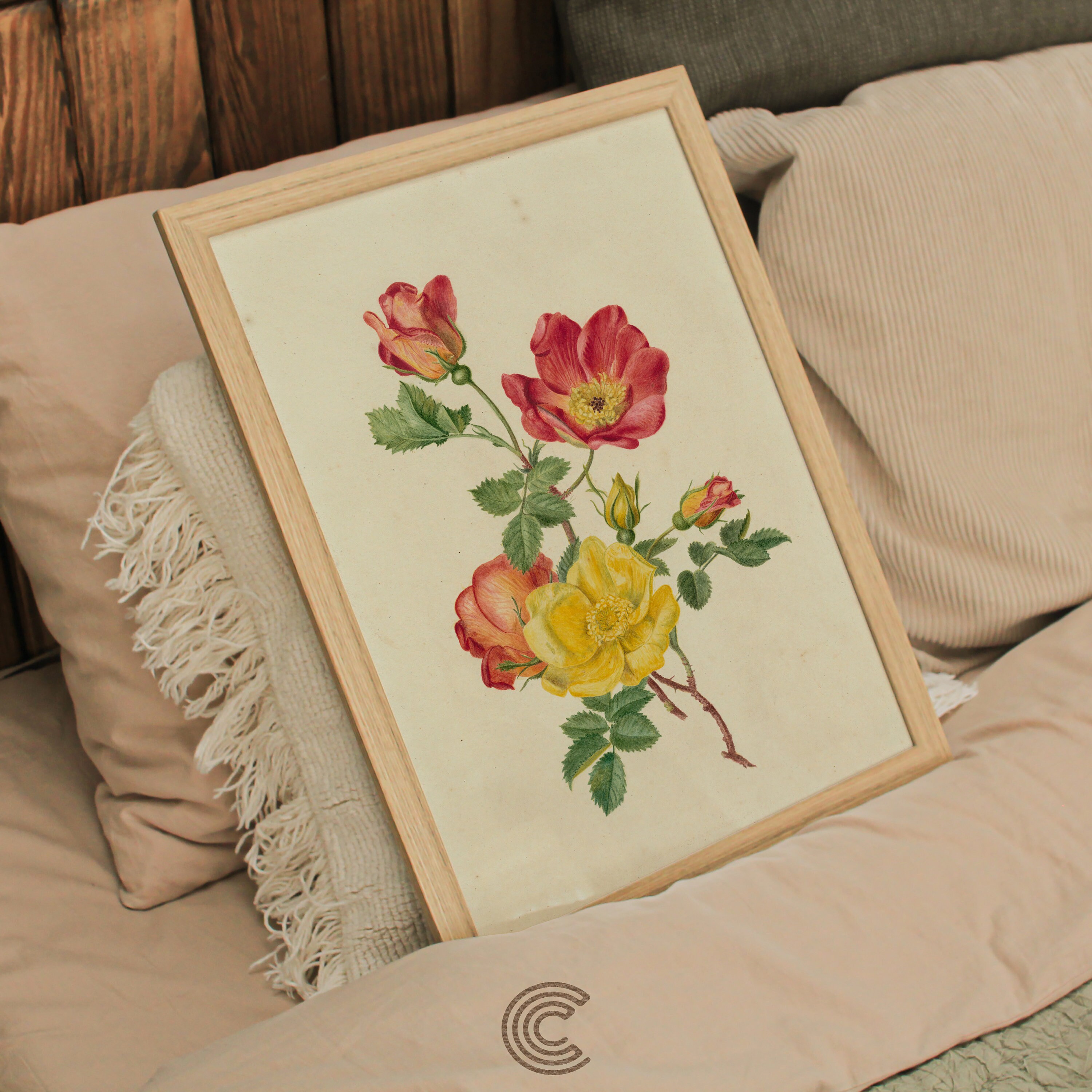 Wild Red Yellow Roses Drawing PRINTABLE Art | Rustic Vintage Floral ...