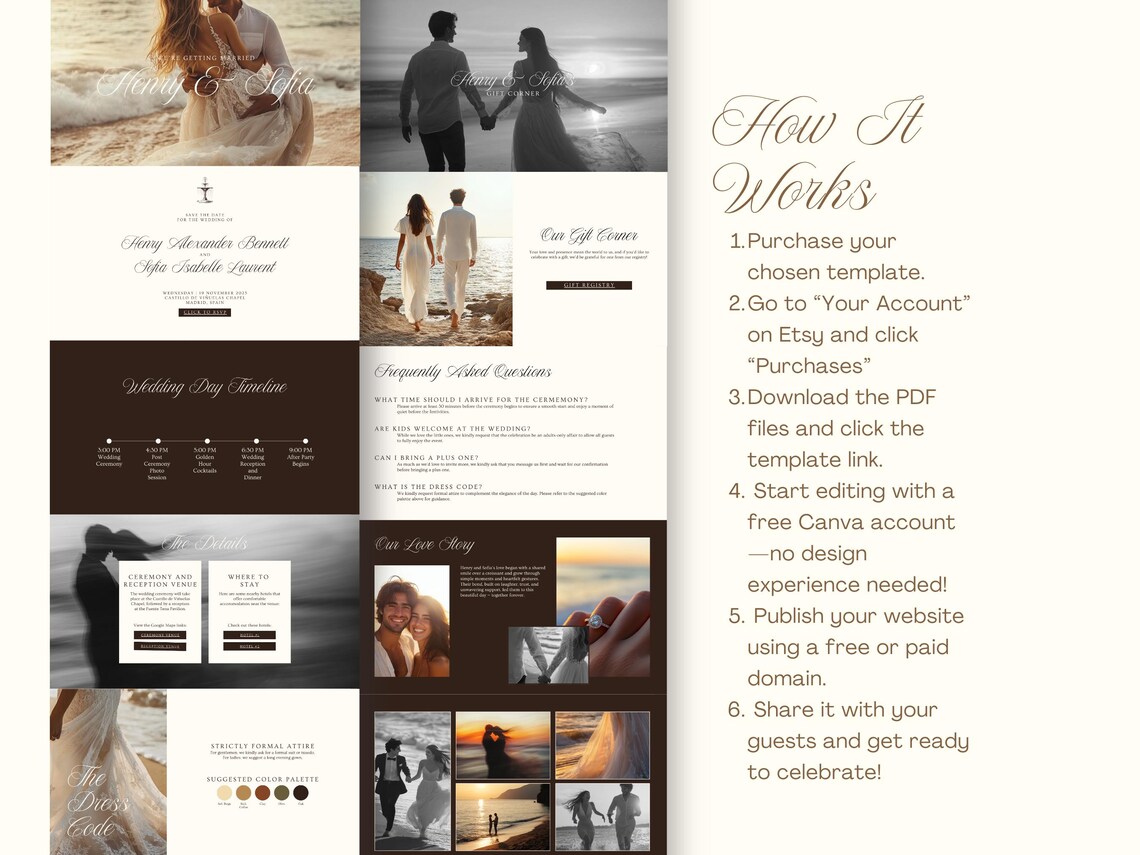 Canva Wedding Website, Elegant Mobile Website Invite Responsive Digital ...