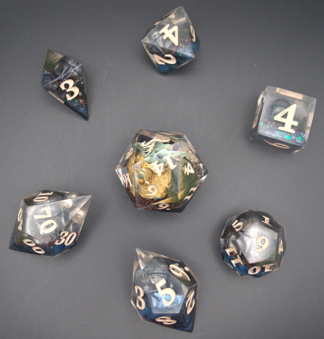 Star Wars Themed Mandalorian & Grogu Resin 7pc Dnd Dice Set - Etsy