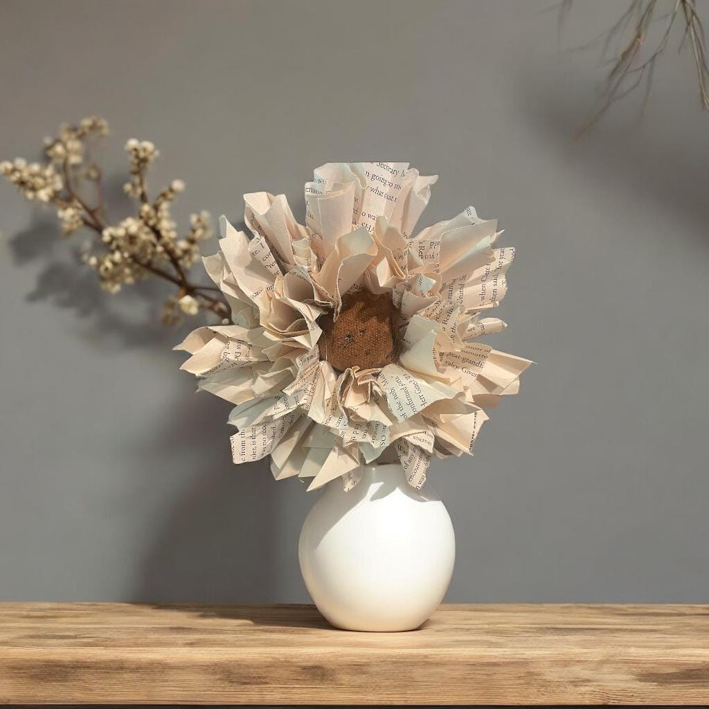 Large Paper Sunflowers Made From Book Pages Set of Two - Etsy