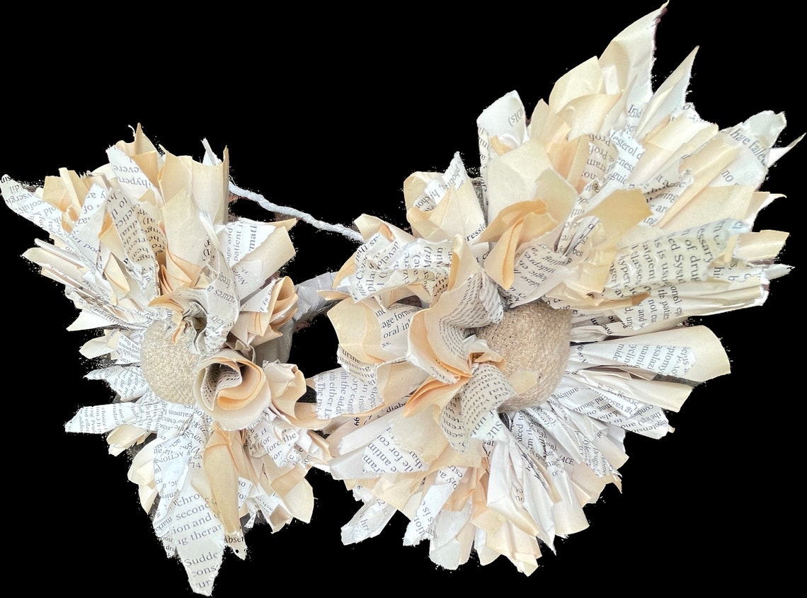 Large Paper Sunflowers Made From Book Pages Set of Two - Etsy