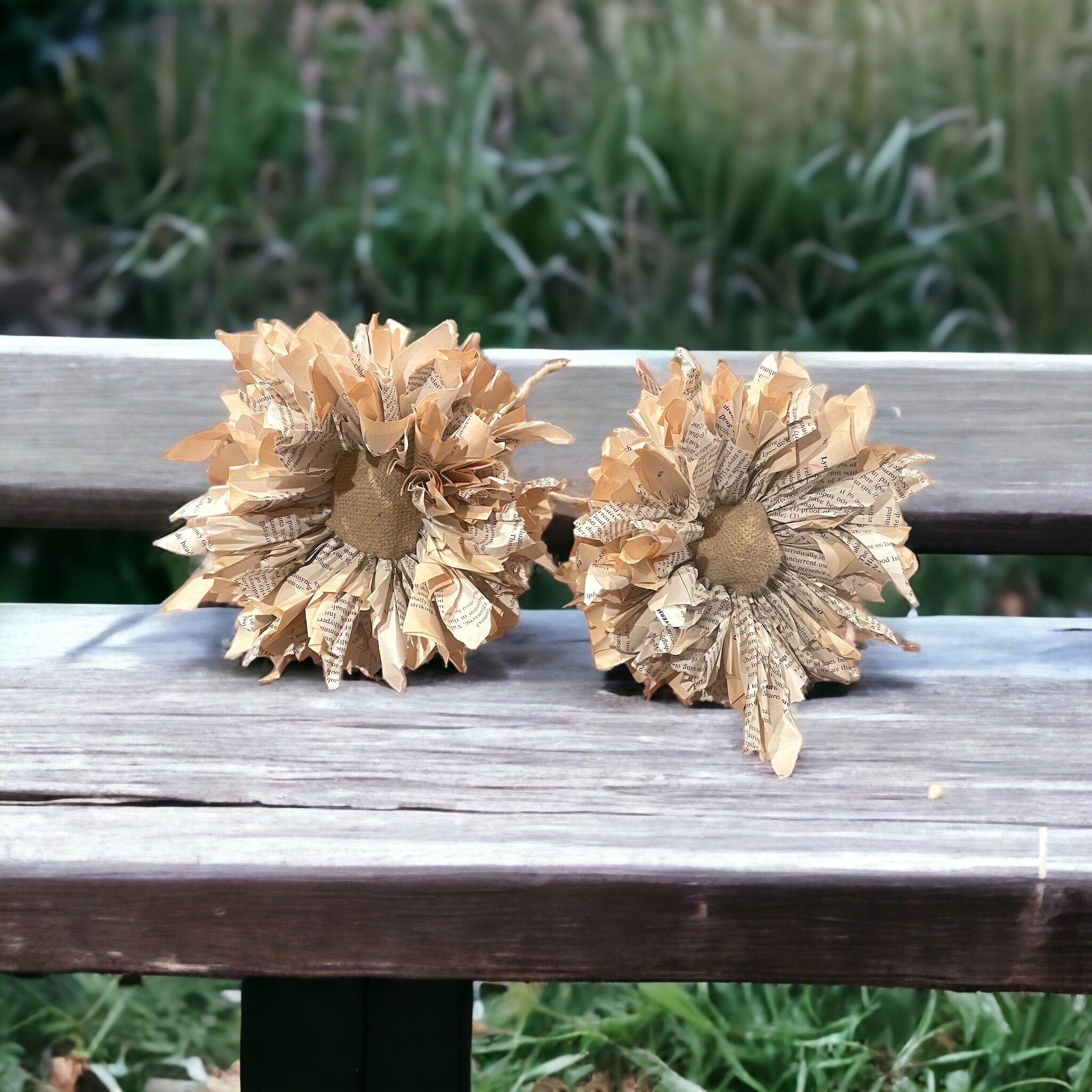 Large Paper Sunflowers Made From Book Pages Set of Two - Etsy