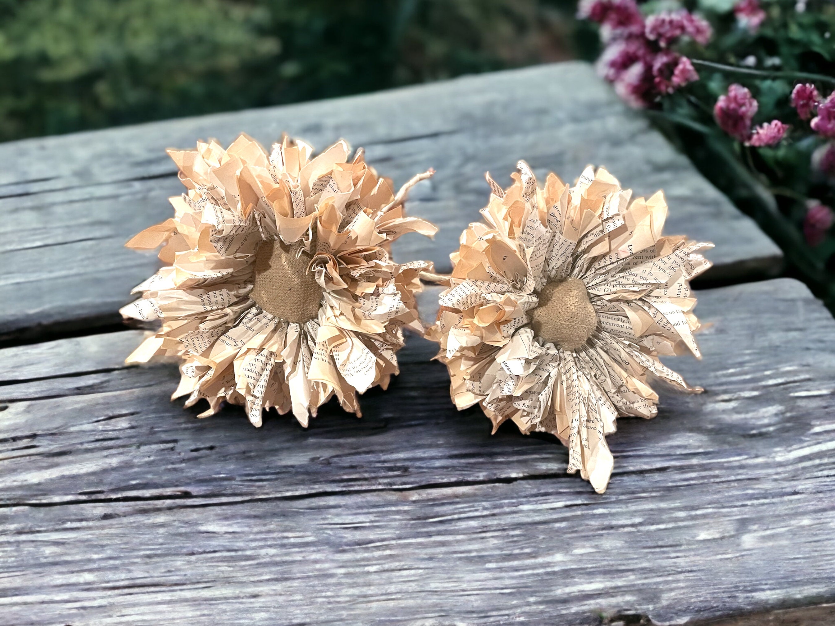 Large Paper Sunflowers Made From Book Pages Set of Two - Etsy