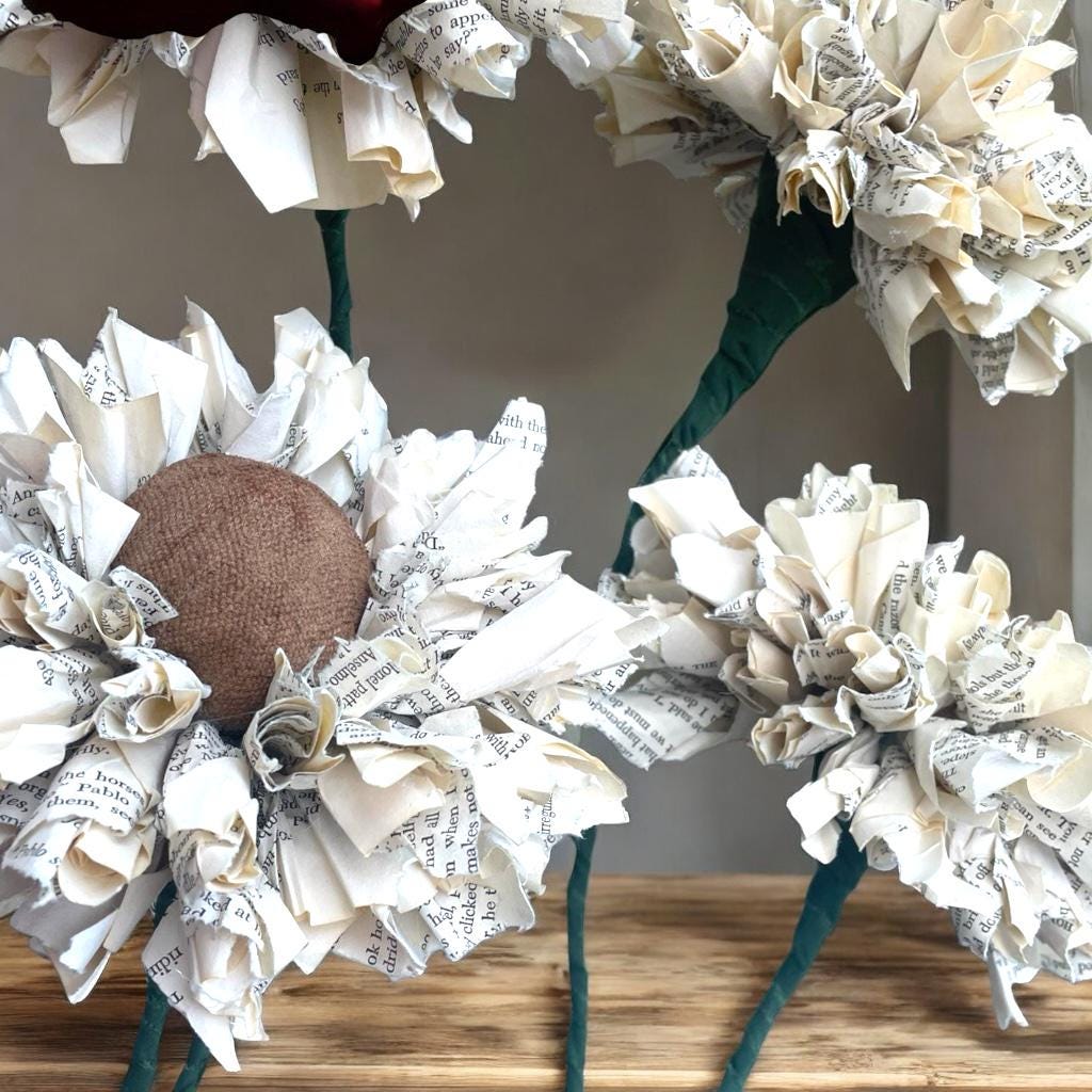 Large Paper Sunflowers Made From Book Pages Set of Two - Etsy