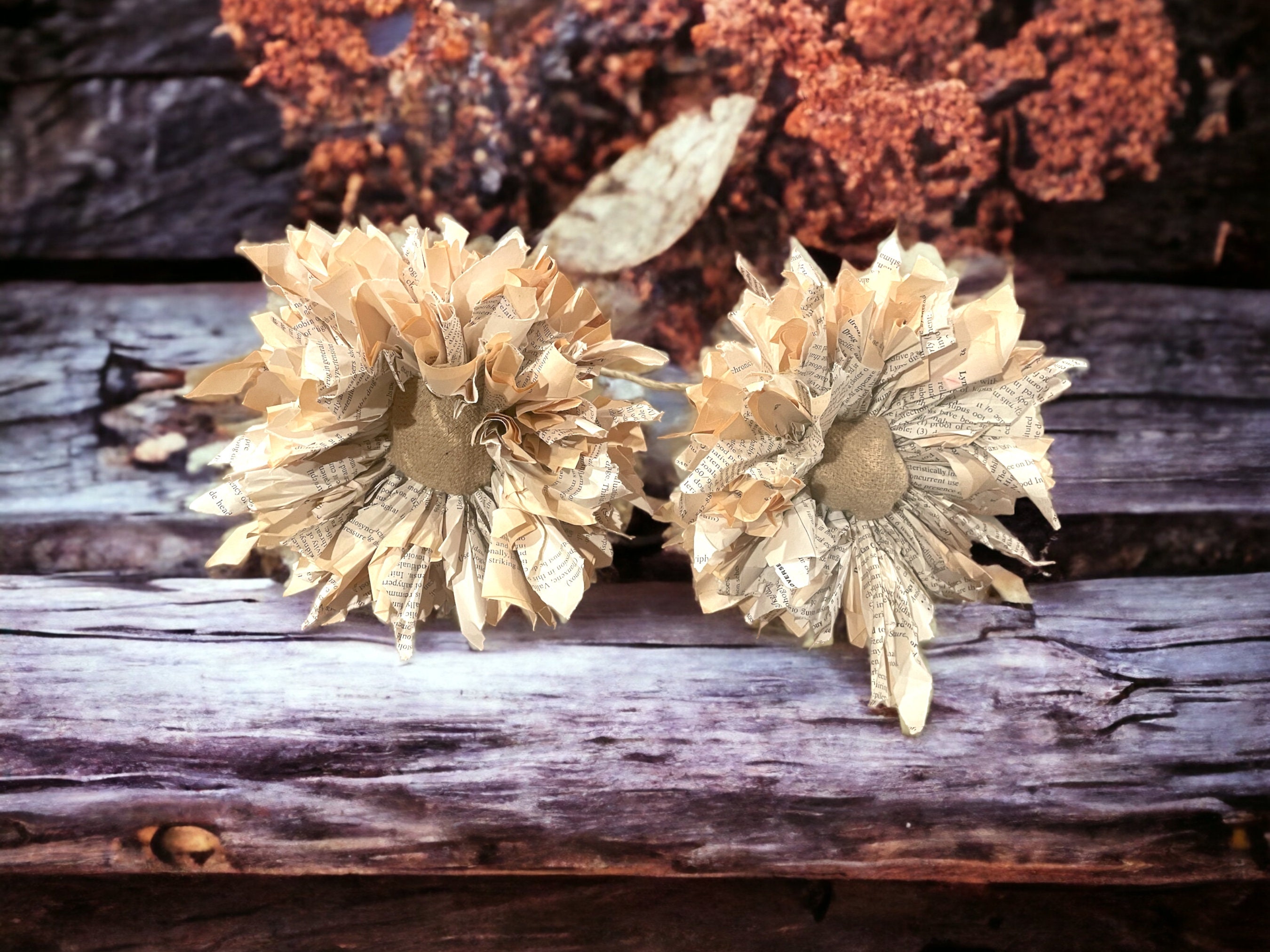 Large Paper Sunflowers Made From Book Pages Set of Two - Etsy