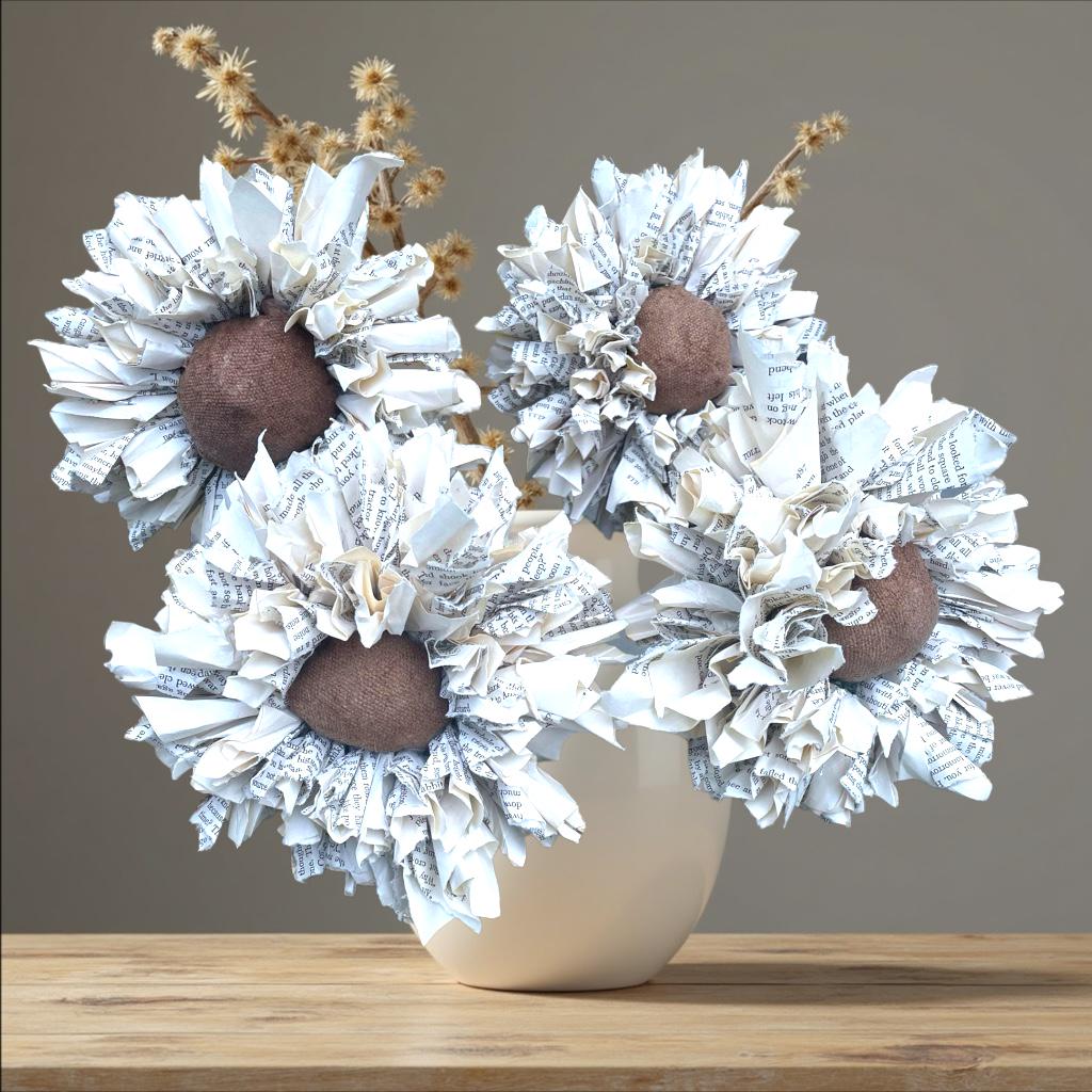 Large Paper Sunflowers Made From Book Pages Set of Two - Etsy