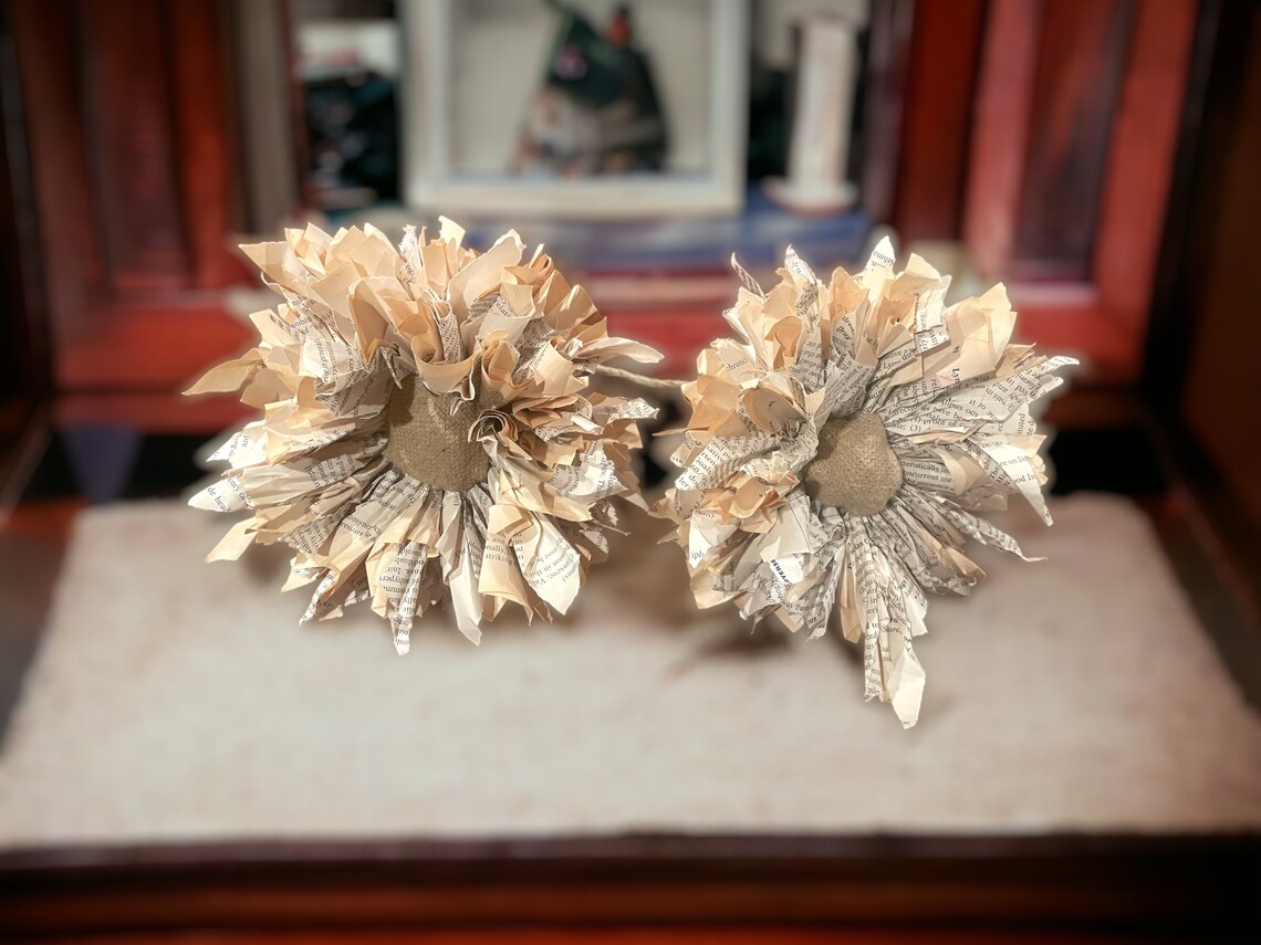 Large Paper Sunflowers Made From Book Pages Set of Two - Etsy