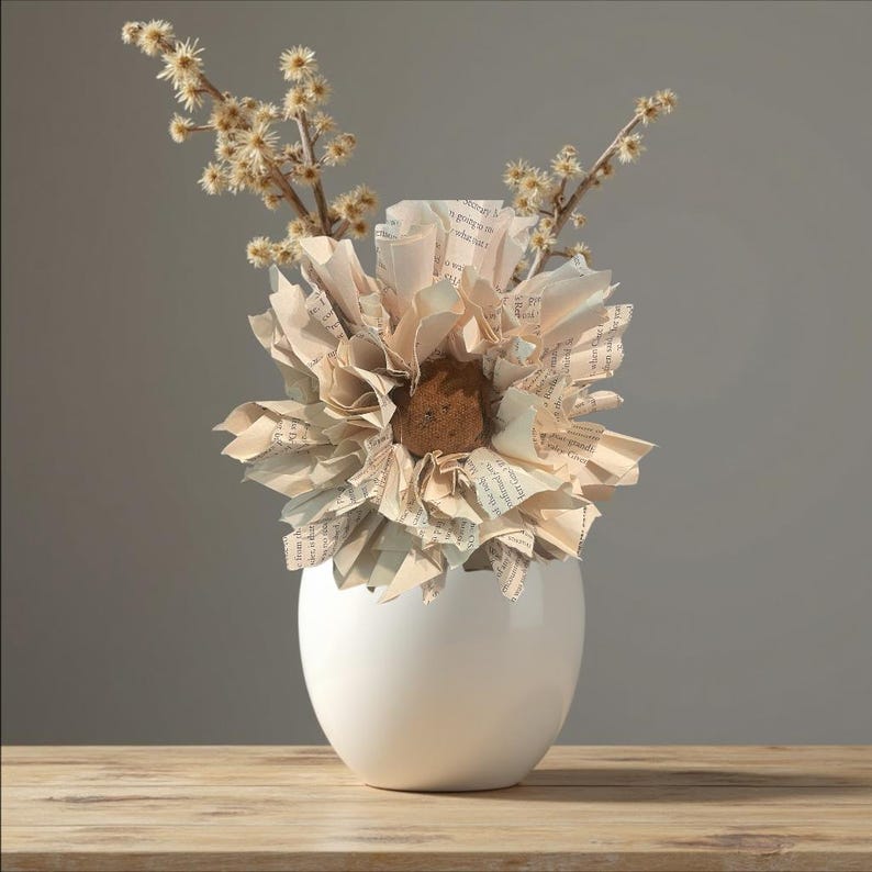 Large Paper Sunflowers Made From Book Pages Set of Two - Etsy