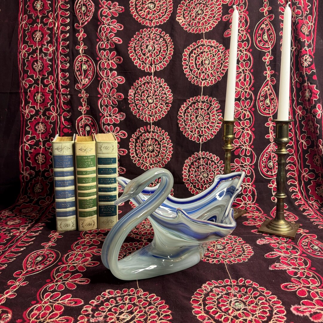 Vintage Sooner Glass Swan Bowl in Shades of Blue 1960s MCM Decor Piece - Etsy