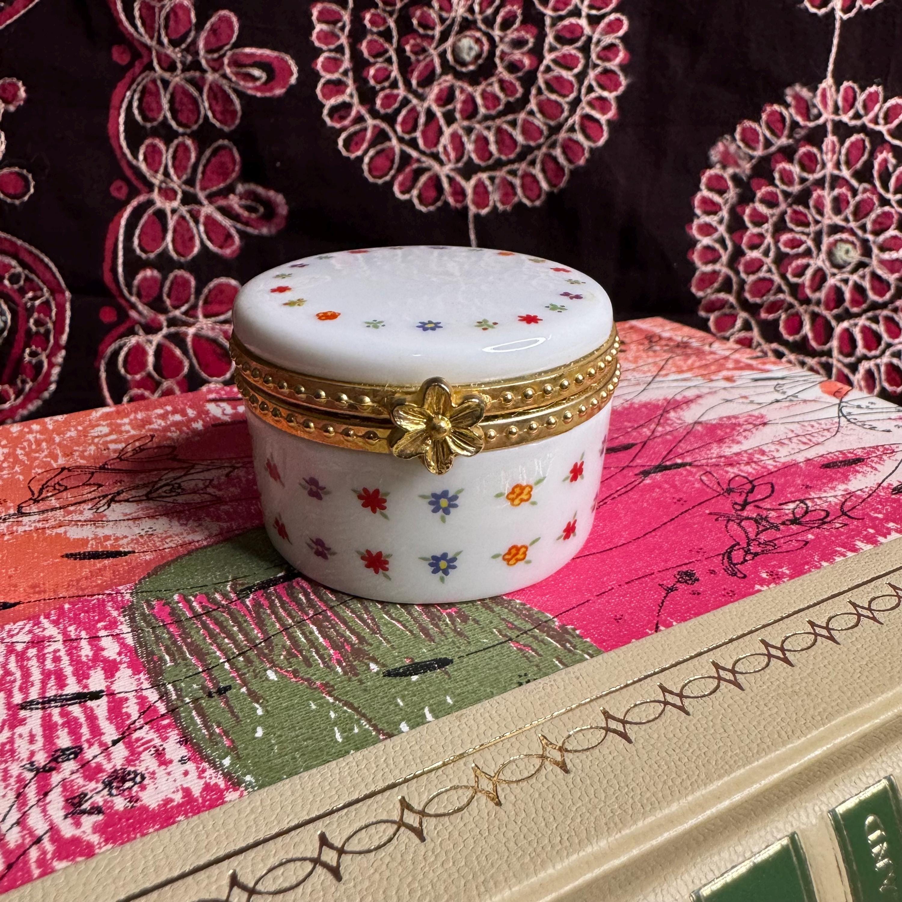 Floral Hinged Trinket Box With Gold Trim - Etsy